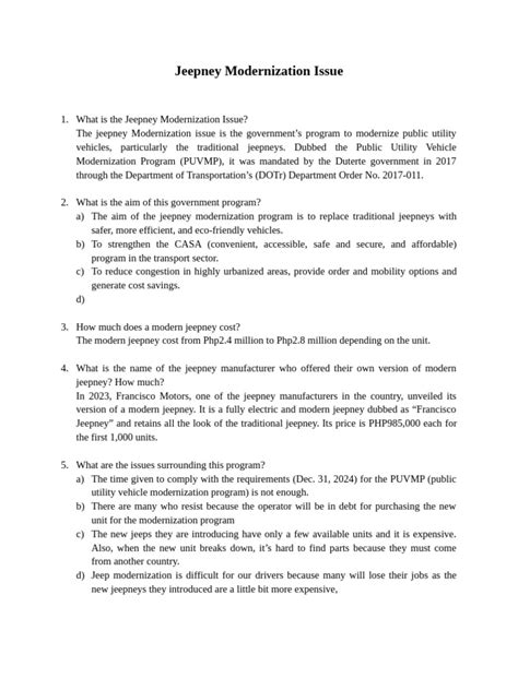 Jeepney Modernization Issue Pdf Land Transport Sustainable Transport