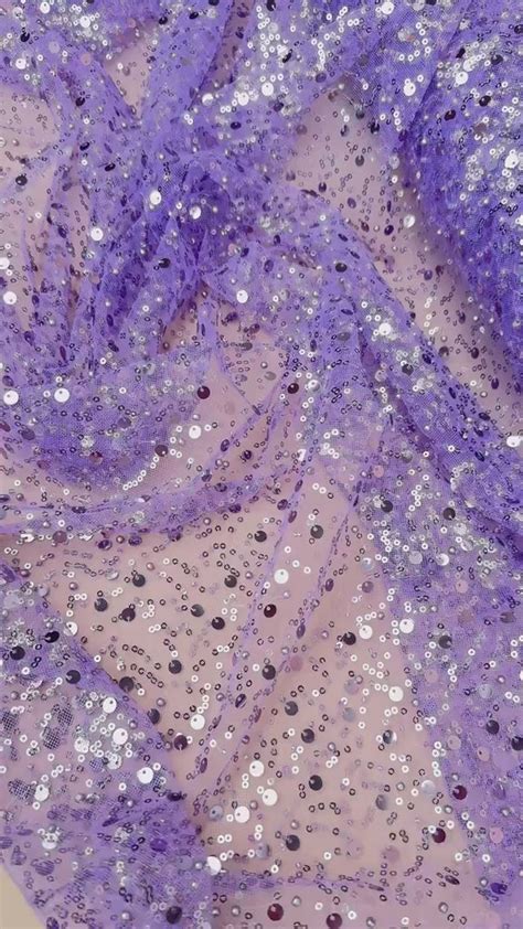 Purple Beaded Lace Fabric By Yard Embroidered With Pearls And Sequins