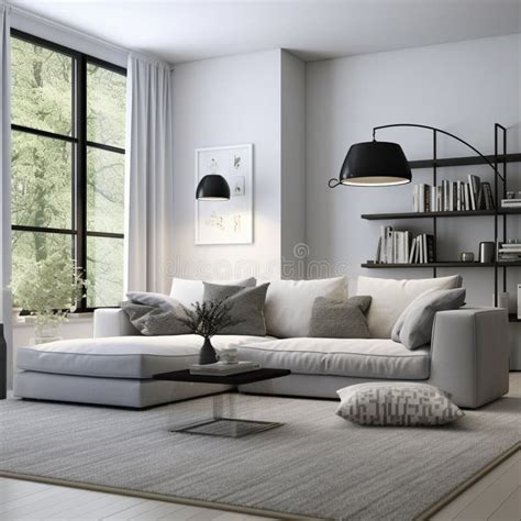 Modern Living Room Interior Design Generative Ai Stock Illustration