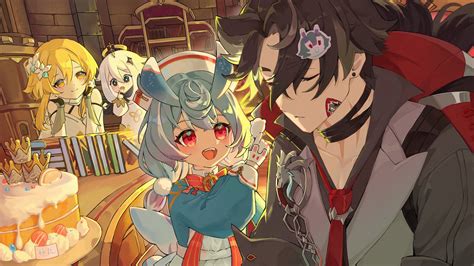 Lumine Paimon Wriothesley And Sigewinne Genshin Impact Drawn By