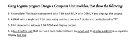 Solved Using Logisim Program Design A Computer Unit Modules Chegg