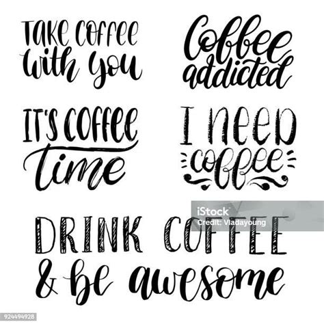 벡터 필기 커피 문구 세트 인쇄 술을 인용 한다 레스토랑 포스터 카페 라벨에 대 한 서 예 삽화입니다 개념에 대한 스톡 벡터 아트 및 기타 이미지 Istock