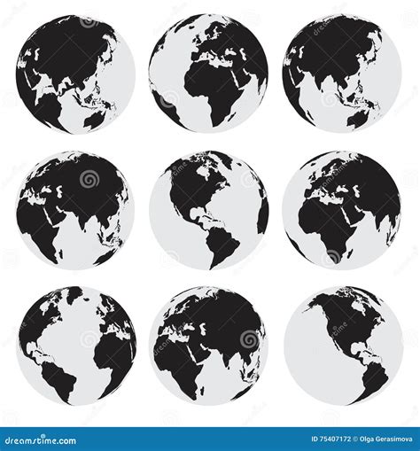 Set Black Globe 3d Model Of The Earth Or Of The Planet Model Of The Celestial Sphere With