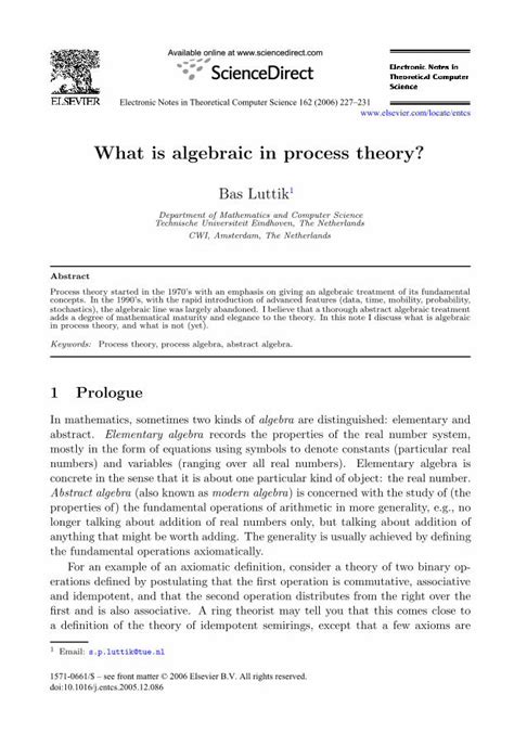 Pdf What Is Algebraic In Process Theory Dokumentips