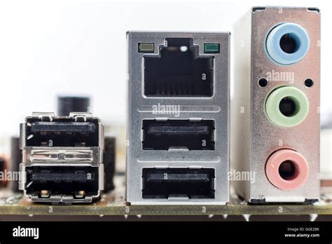 Computer Motherboard Board Connectors Close Up Stock Photo Alamy