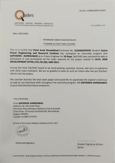 Ansh Patel On Linkedin Javafullstack Internshipexperience Professionalgrowth Qspiders