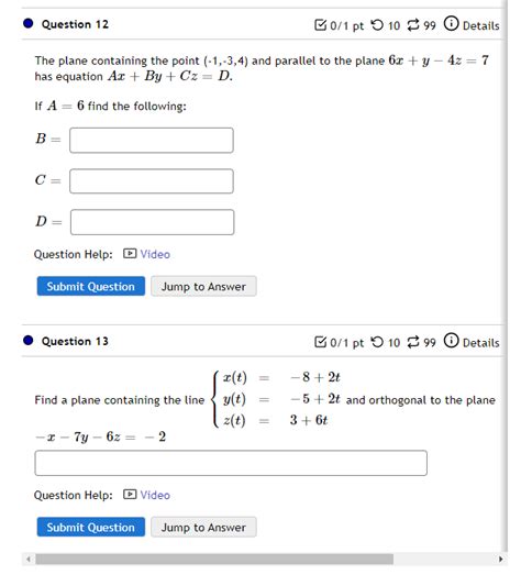 Solved The Plane Containing The Point −1 −3 4 And Parallel