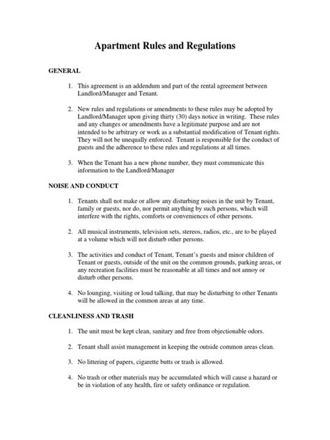 Apartment Tenant Rules And Regulations Pdf Leasehold Estate Landlord