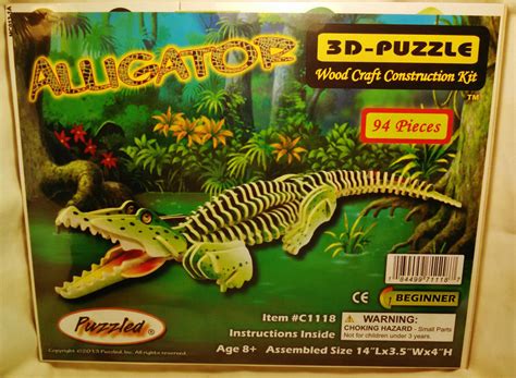 3d Pre Colored Wood Puzzle Alligator By Puzzled Ebay