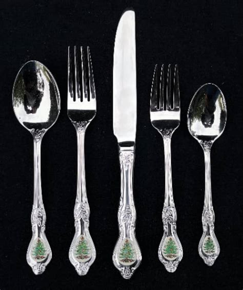 Spode Christmas Tree Ceramic And Stainless Steel Place Setting Flatware
