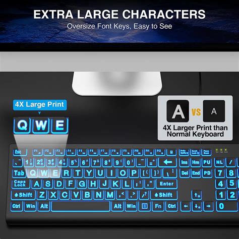 Large Print Backlit Wired Usb Keyboard