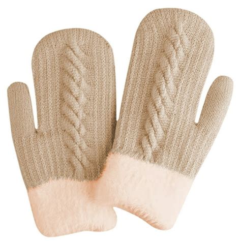 Hnmkiu Double Layer Winter Knitted Mittens Soft Thermal Insulated