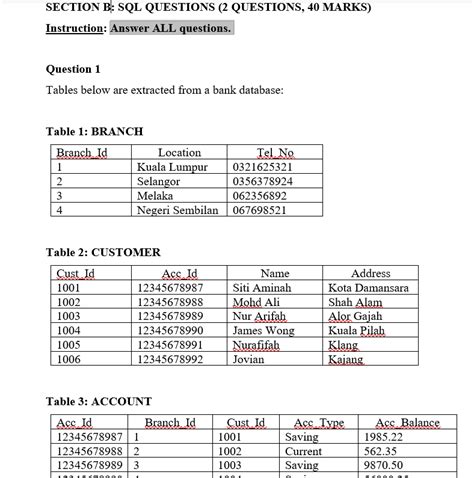 Solved Section B Sql Questions 2 Questions 40 Marks