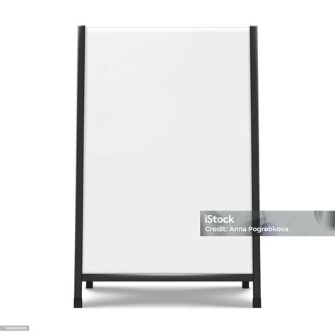 샌드위치 화이트 보드 블랙 프레임 전면보기 사실적인 벡터 모형 빈 A 프레임 광고 디스플레이 모형 디자인을위한 야외 보도 표지판 템플릿 A형 입간판에 대한 스톡 벡터 아트