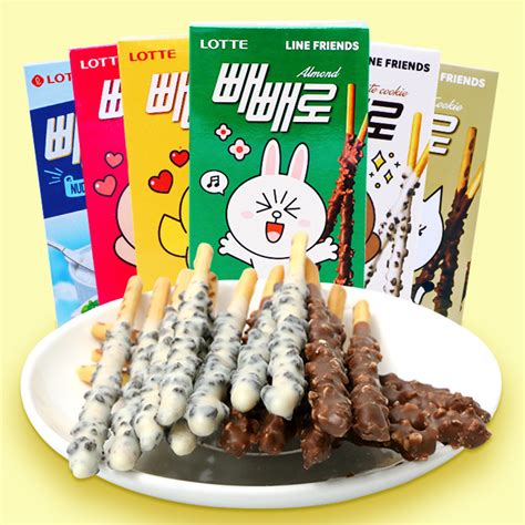 韩国进口食品乐天派派乐巧克力棒扁桃仁夹心巧克力饼干棒网红零食 虎窝淘
