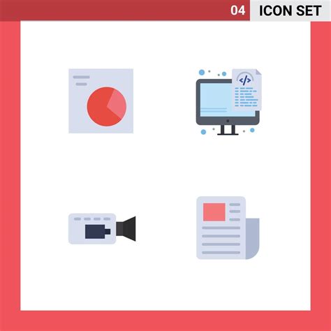Group Of 4 Modern Flat Icons Set For Analytics Record Coding Files