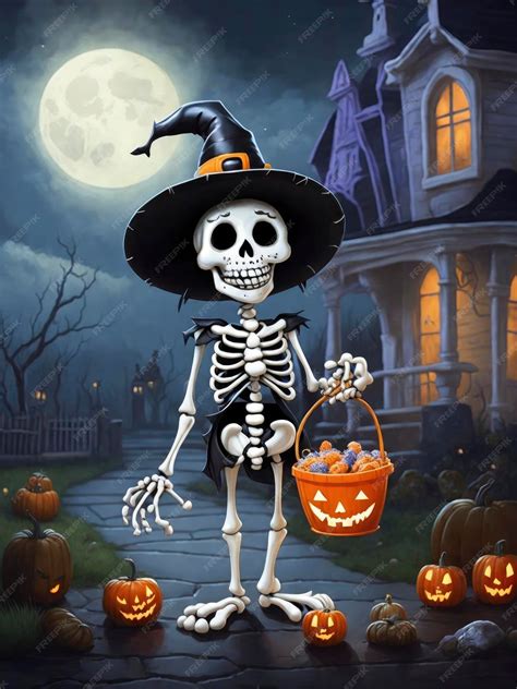 Premium Ai Image Halloween Skeleton Cartoon