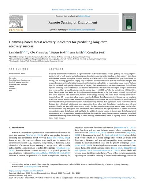 Pdf Unmixing Based Forest Recovery Indicators For Predicting Long Term Recovery Success