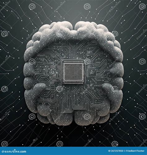 Human Brain As Cloud Of Dots And Connections Integrated Into A Microchip Ai Generative