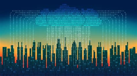 Binary Rain In Digital Abstract City The Flow Of Data With The Cloud