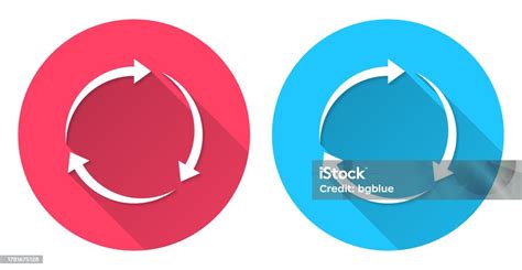 새로고침 빨간색 또는 파란색 배경에 긴 그림자가 있는 둥근 아이콘 Replay에 대한 스톡 벡터 아트 및 기타 이미지 Replay 개념 곡선 Istock