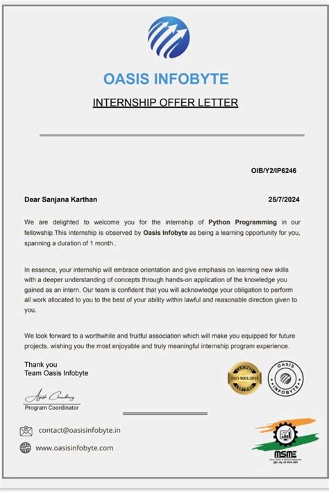 Sanjana Karthan On Linkedin Pythonprogramming Oasisinfobyte Oasisinfobyte