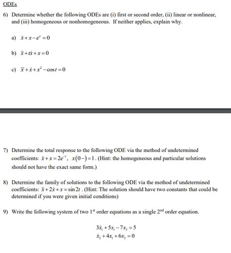 Solved ODEs Determine Whether The Following ODEs Are I Chegg