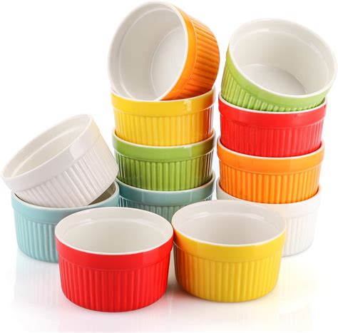 Foraineam 6 Pack Porcelain Ramekins 10 Ounce Oval Ceramic Creme Brulee Souffle