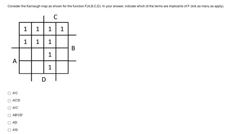 Solved Consider The Karnaugh Map As Shown For The Function Chegg