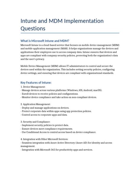 Intune Mdm Implementation Questions Pdf Mobile App Regulatory