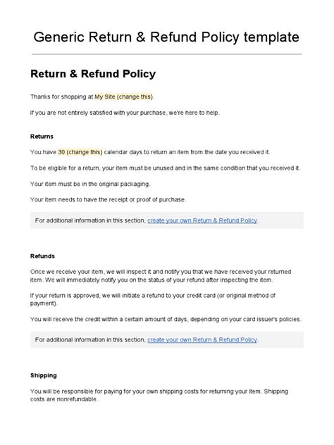 Return Refund Policy Template Pdf Pdf