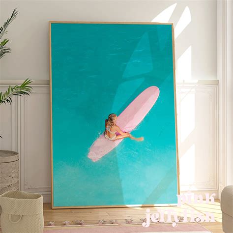 Surfer Girl Coastal Cowgirl Wall Art Surf Print Printable Art Pink