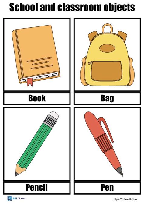 36 Free School Objects Flashcards Pdf Esl Vault