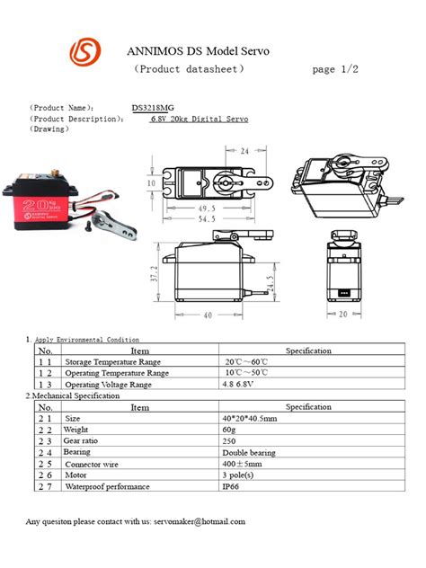 20 Kg Servo Data Sheet Pdf
