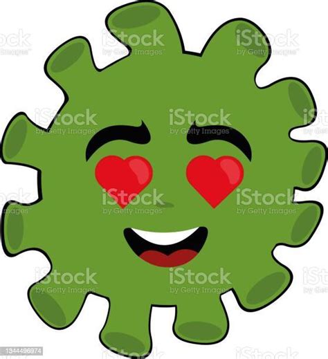 사랑의 표현과 하트 모양의 눈으로 바이러스 캐릭터의 머리의 벡터 이모티콘 일러스트 만화 감기와 독감에 대한 스톡 벡터 아트 및 기타 이미지 감기와 독감 건강관리와 의술