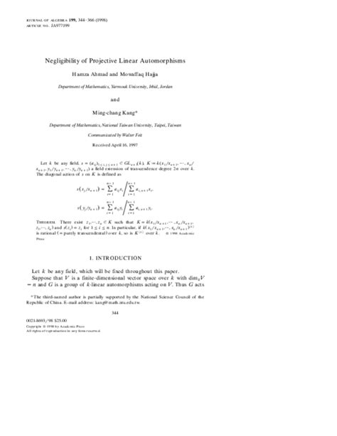 Pdf Negligibility Of Projective Linear Automorphisms