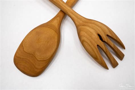 Salad Set Cherry Wood Fork And Spoon With Hibiscus Inlay From Walnut