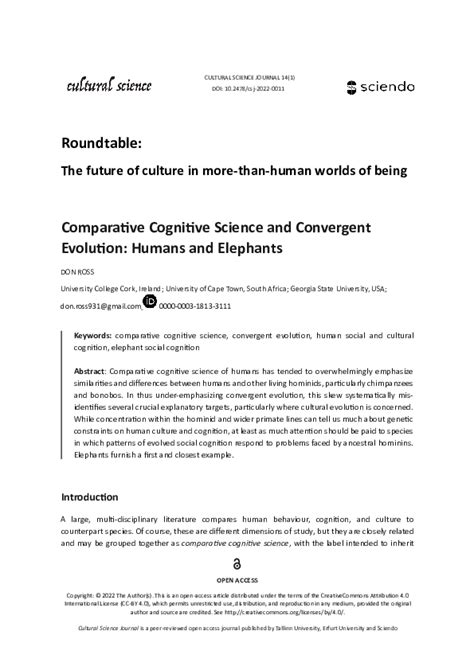 Pdf Comparative Cognitive Science And Convergent Evolution Humans