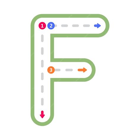 유치원 미취학 아동을위한 추적 알파벳 문자 F 대문자 미리 쓰기 점선 요소 프리미엄 벡터