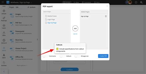 how to create specifications in wireframe and export it mockflow