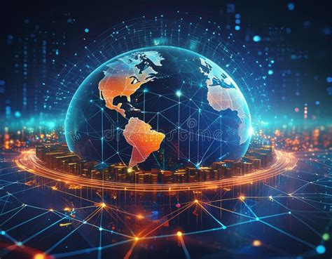 Abstract Digital World Illustration With Interconnected Nodes And