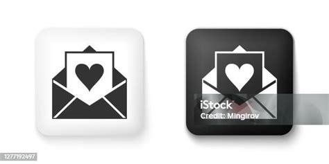 흰색 배경에 고립 된 발렌타인 하트 아이콘과 흑백 봉투 편지 사랑과 로맨스 정사각형 버튼입니다 벡터 2월에 대한 스톡 벡터 아트 및 기타 이미지 Istock