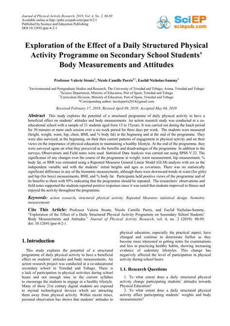 Pdf Exploration Of The Effect Of A Daily Structured Physical Activity Programme On Secondary