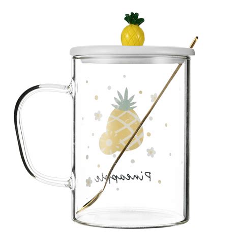 Стъклена чаша с капак и лъжица 450 Ml ананас Miniso България