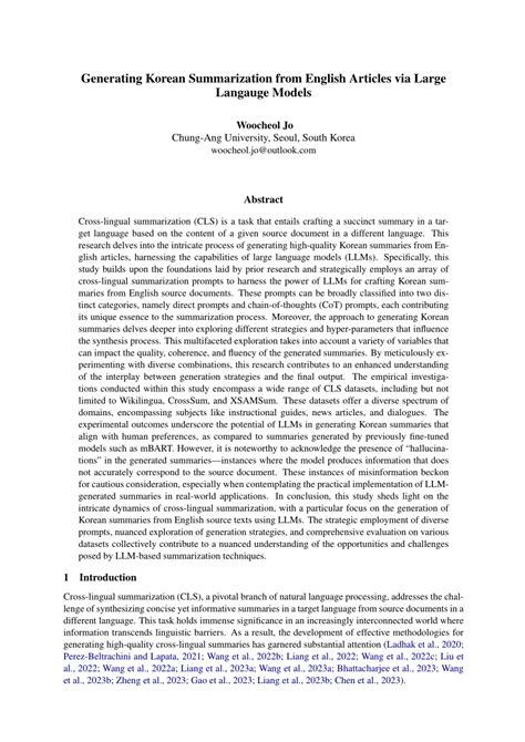 Pdf Generating Korean Summarization From English Articles Via Large Langauge Models