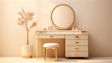 Empty Modern Minimal Beige Dressing Table Gold Handle Stock Illustration Illustration Of