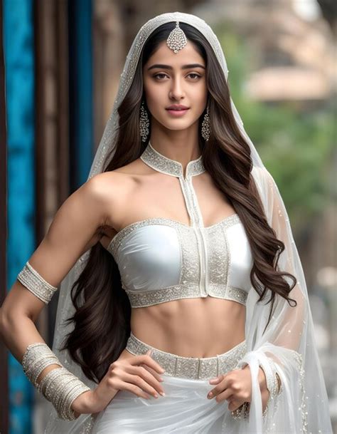 Ananya Pandays Amazonian Elegance In Snow White Silk Premium Ai Generated Image
