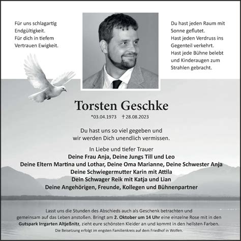Traueranzeigen Von Torsten Geschke Abschied Nehmende