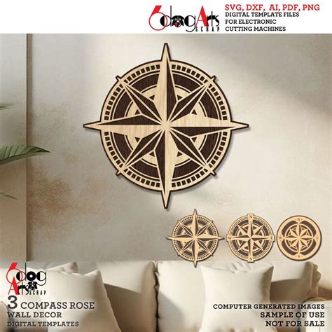 Layered Compass Rose Digital Templates Set Of 3 Svg Dxf Files Wood
