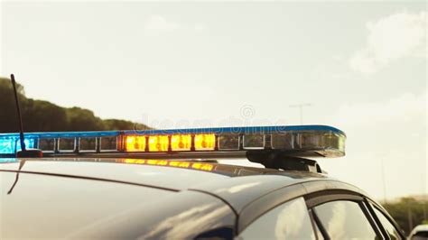 Closeup of Police Car Light Lamp Blinking Flashing at Crime Scene Stock ...